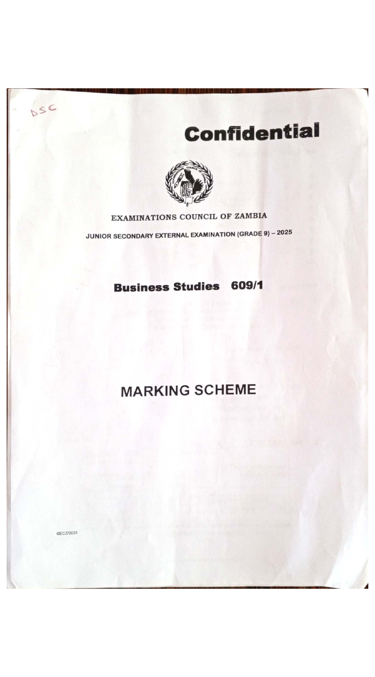 DSC G9 Business Studies External Exam 2025 Marking Scheme - Studocu