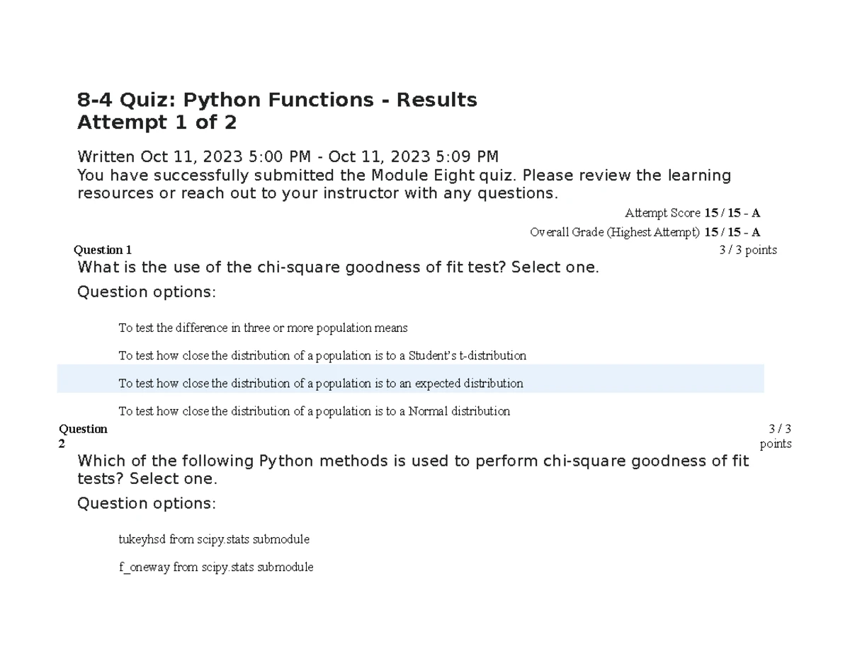 Chapter 5 - 5-4 Python Functions Quiz Review - Studocu