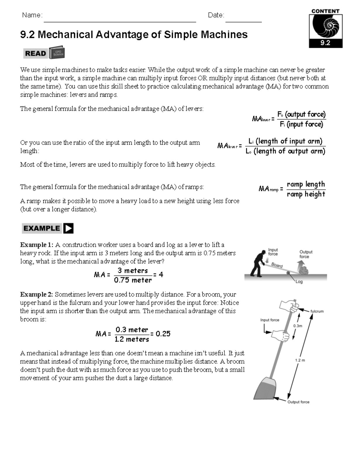 Mechanical Advantage Practice Problems - MA Worksheet - Studocu