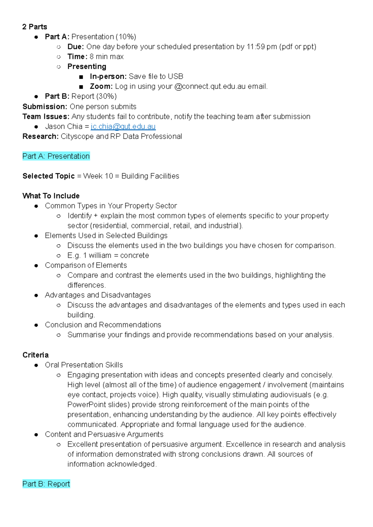 USB141 Assessment 2: Presentation & Report on Building Facilities - Studocu