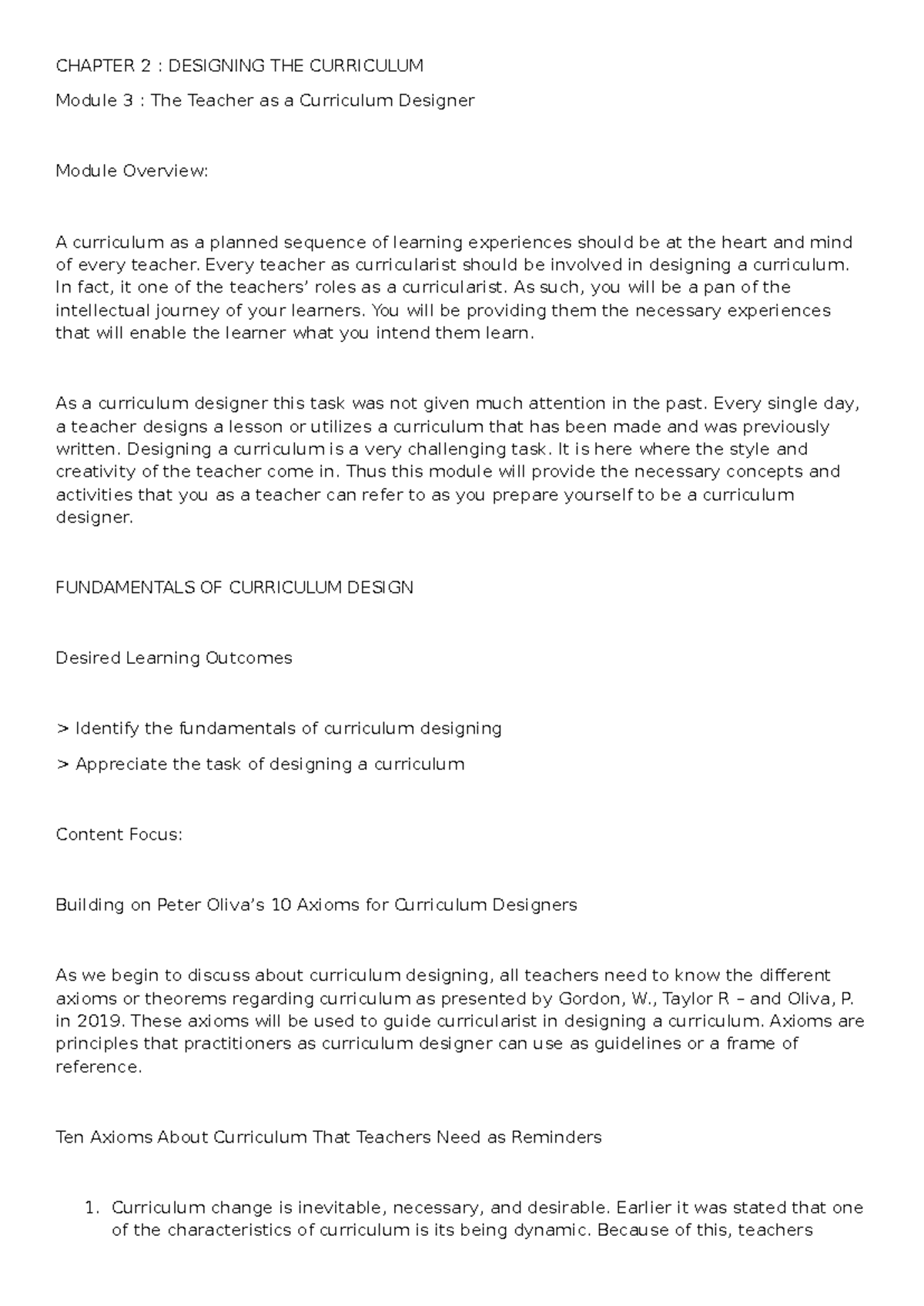 EDUC-8 - Summary Bsedfilipino - CHAPTER 2 : DESIGNING THE CURRICULUM ...