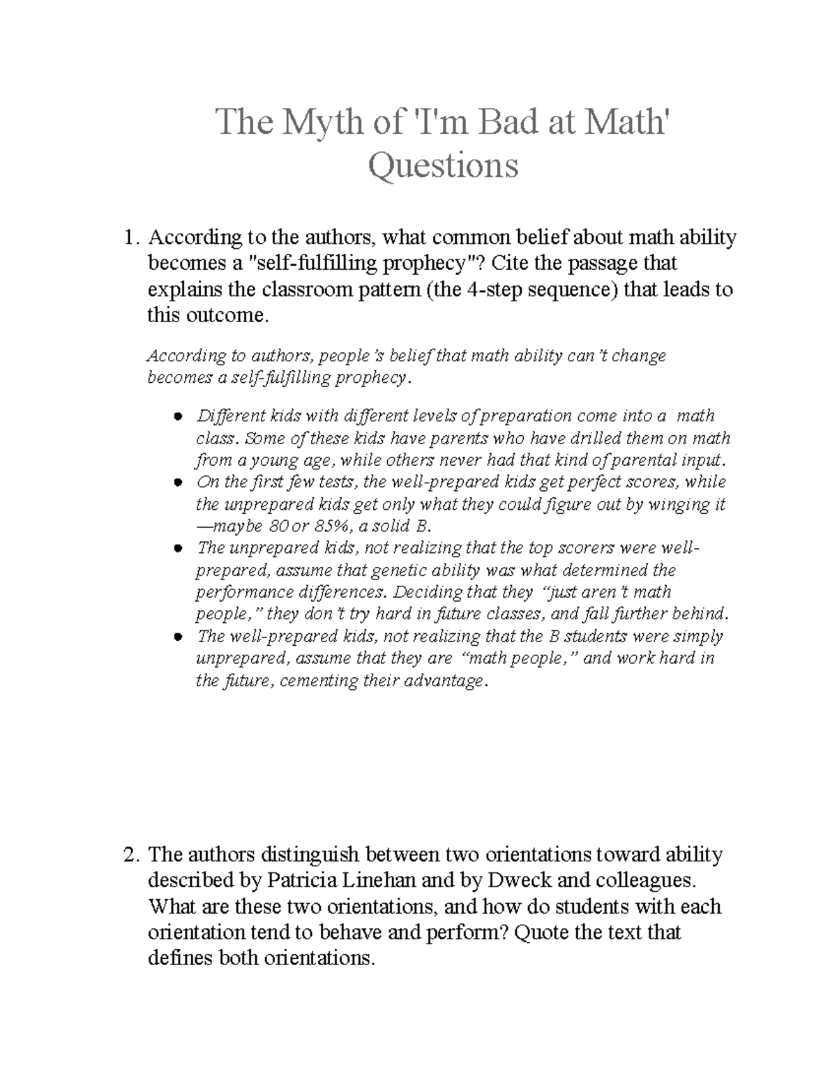 The Myth of 'I'm Bad at Math' - Study Guide for PSY 101 - Studocu