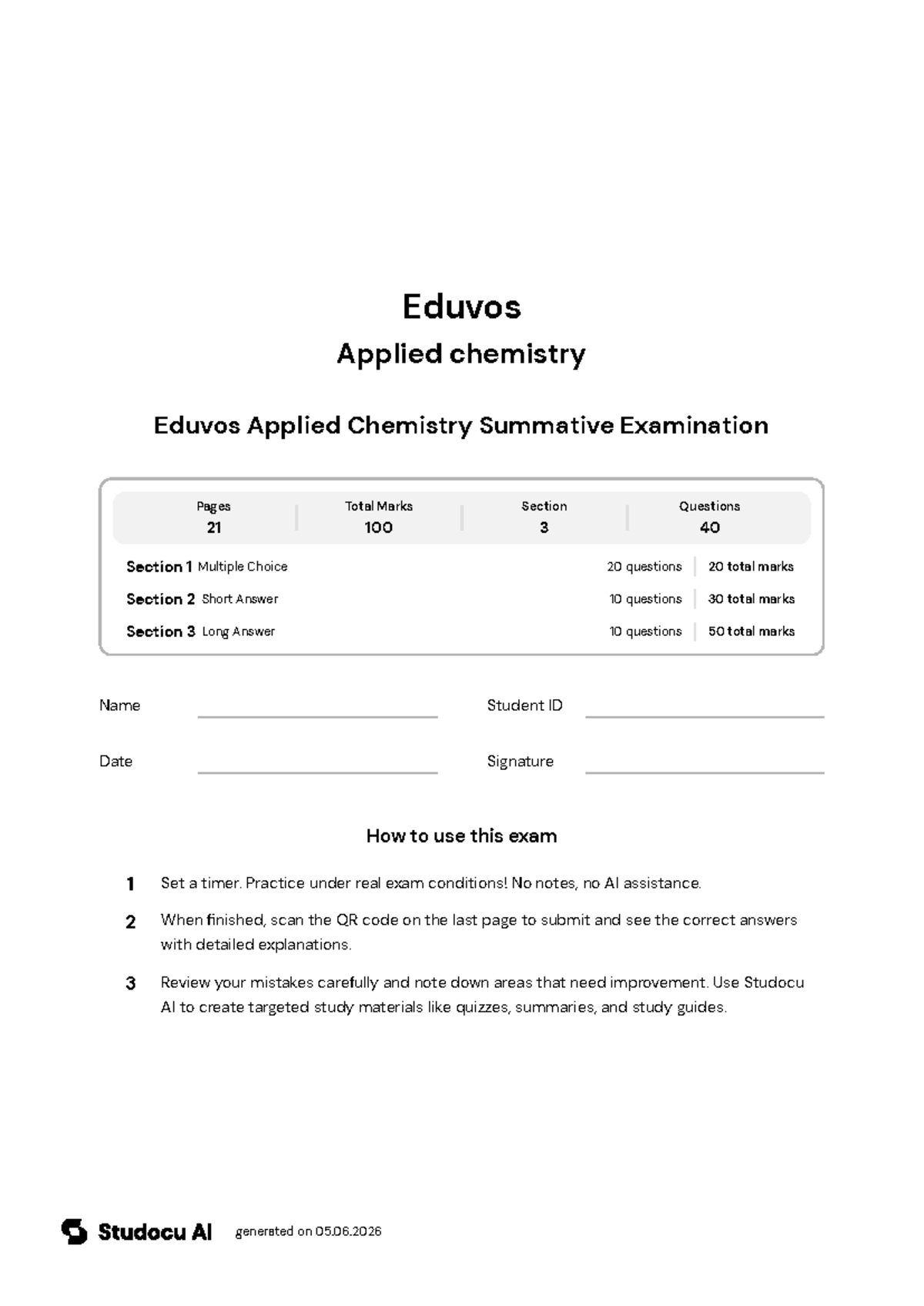 Eduvos Applied Chemistry Summative Exam SCCHB1 - Studocu