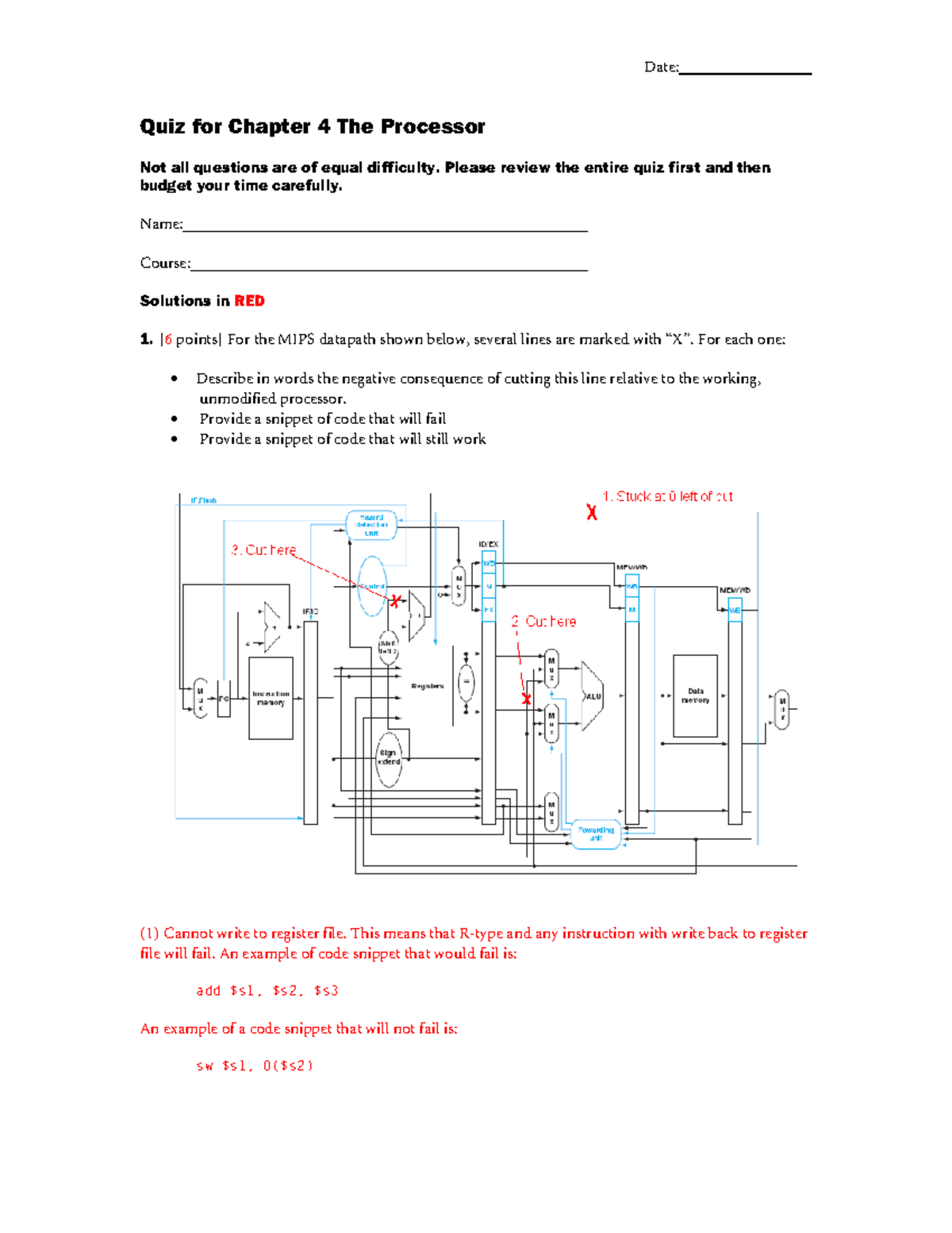 Quiz for Chapter 4: The Processor (CS101) - Solutions and Analysis ...