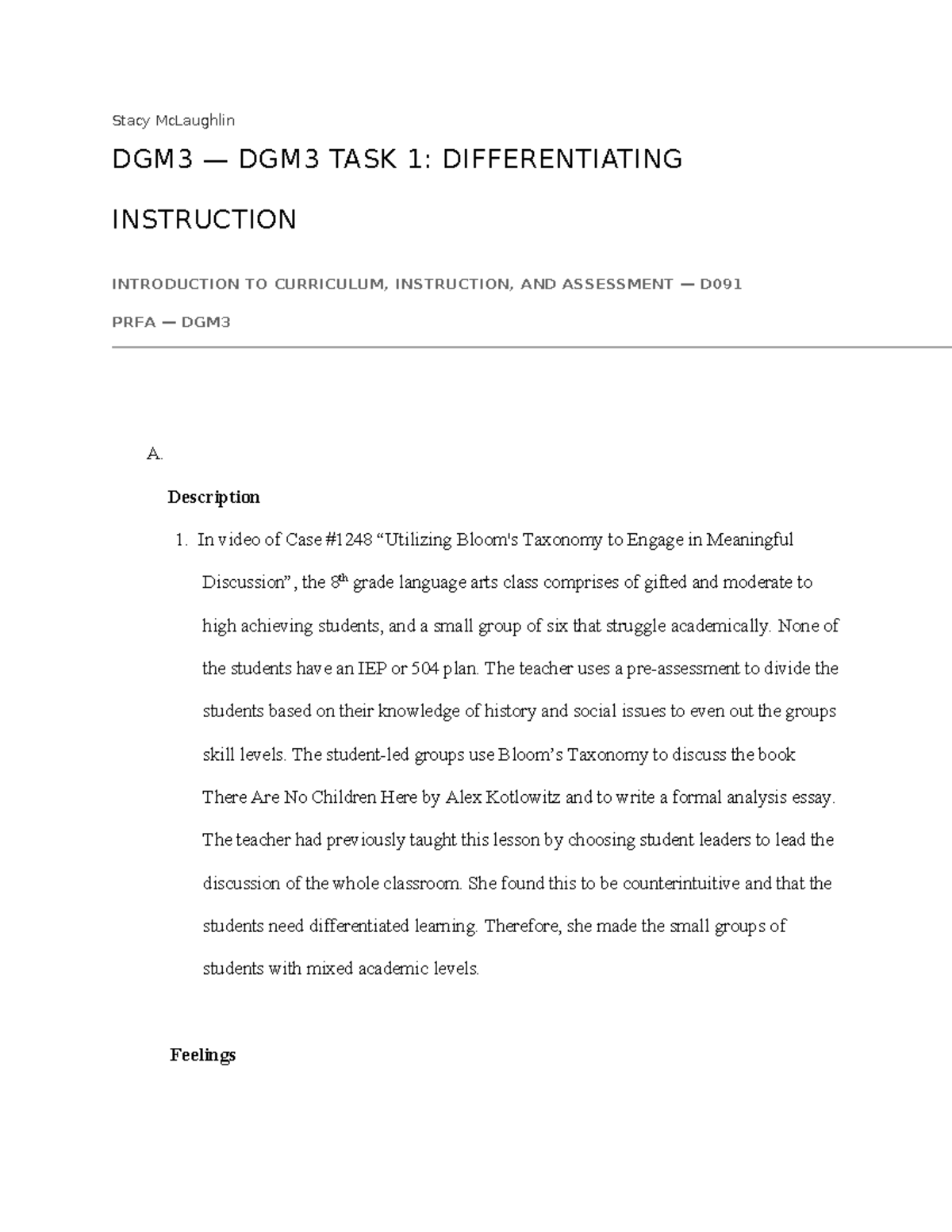 DGM3 TASK 1: Analyzing Differentiated Instruction Strategies - Studocu