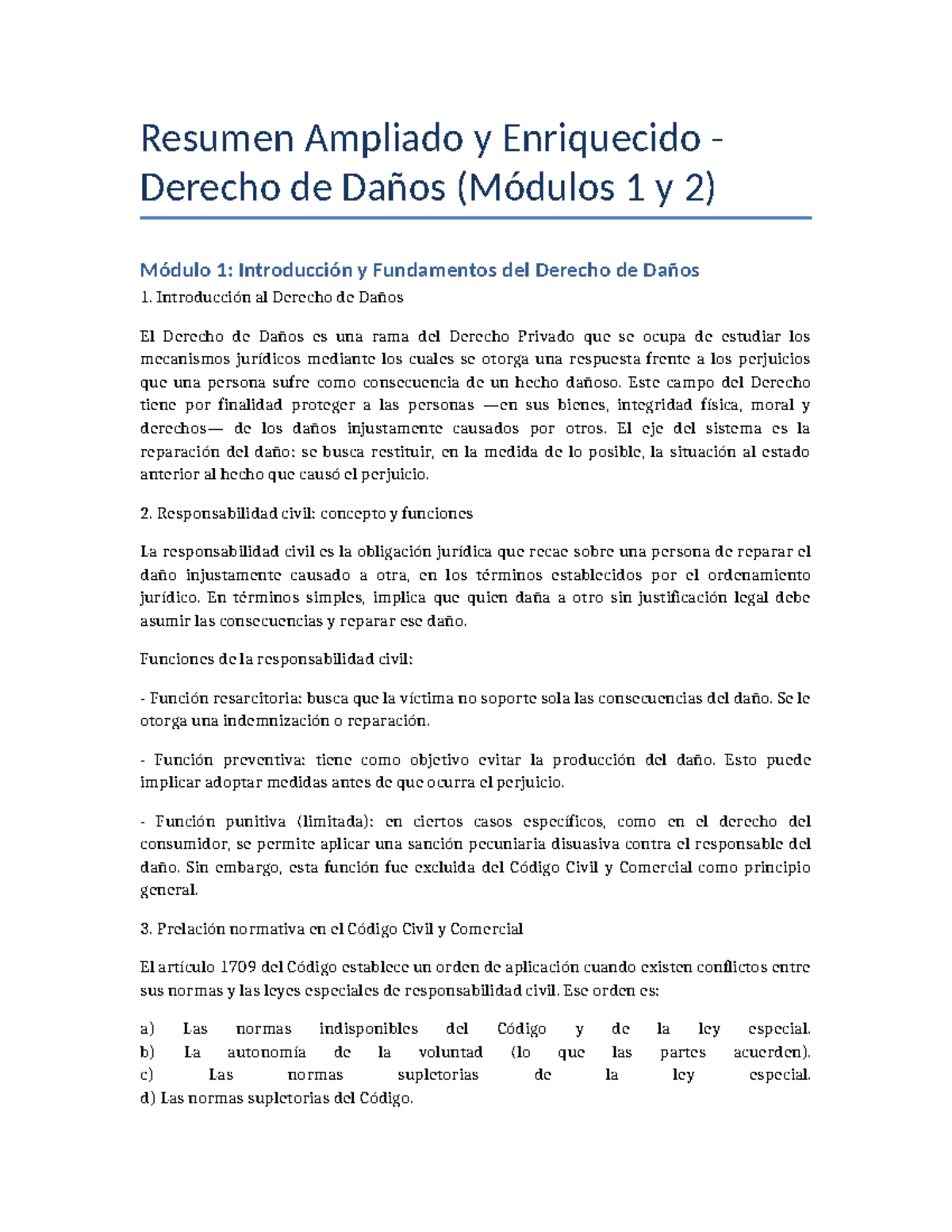 Resumen Ampliado Derecho de Daños (Módulos 1 y 2) - Studocu
