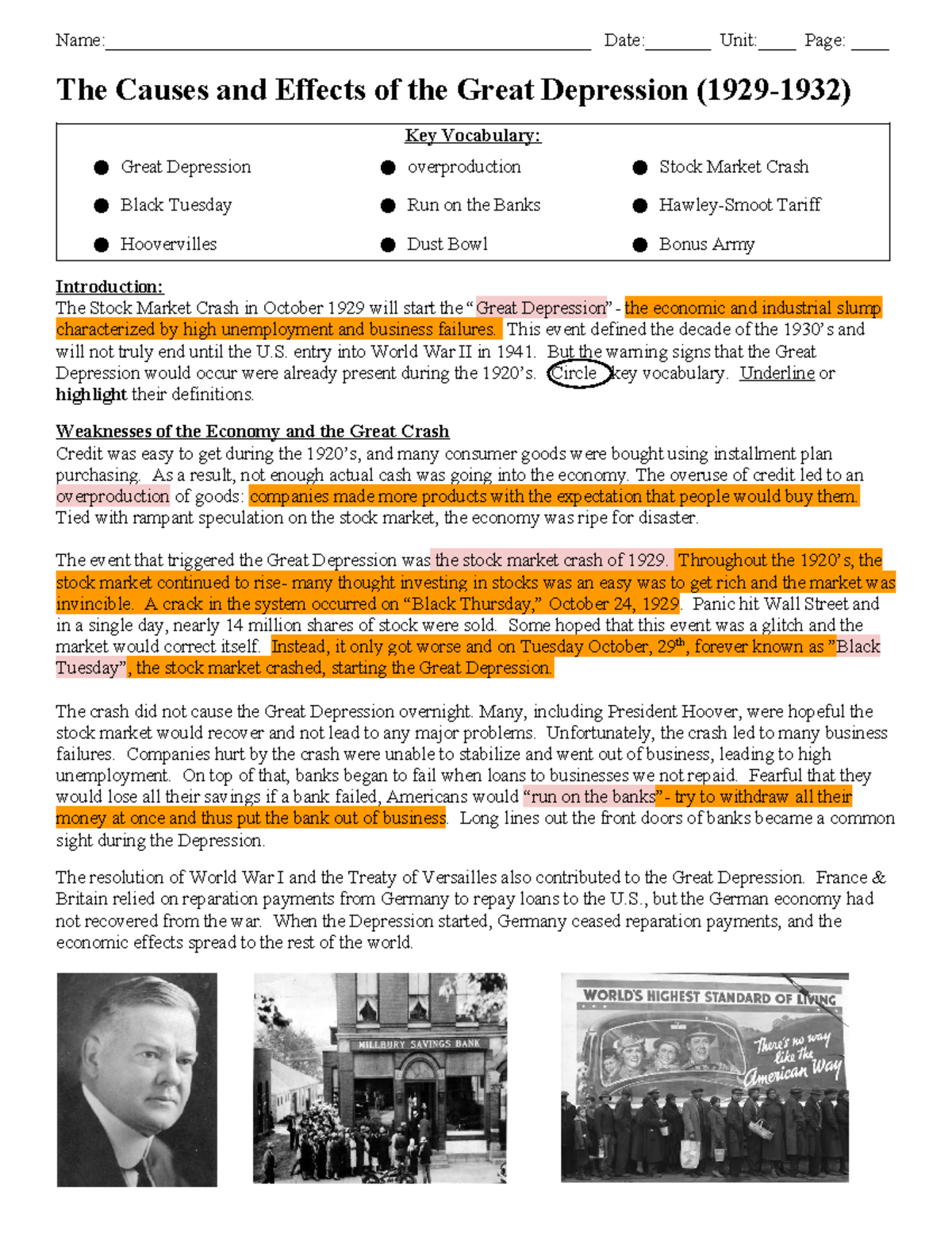 [Template] Copy of 2021- Causes and Effects of the Great Depression ...