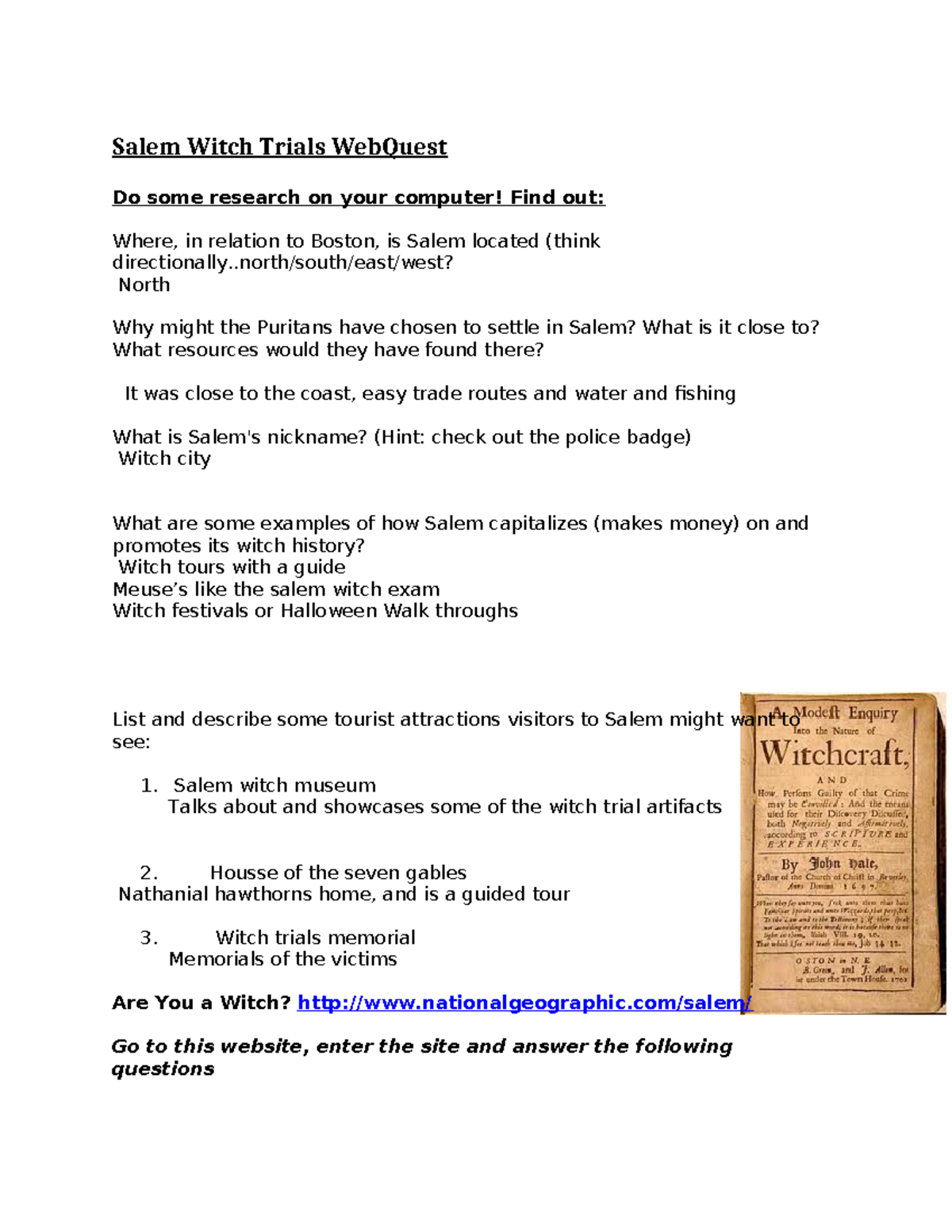 Salem Witch Trials WebQuest: Research & Insights into History - Studocu