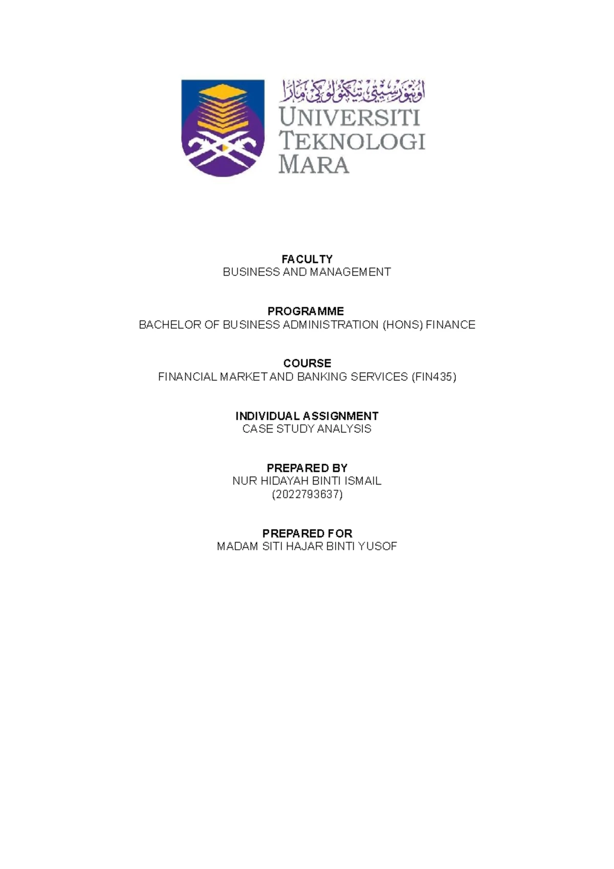 FIN435 Group Assignment - Full Report - FACULTY OF BUSINESS MANAGEMENT ...