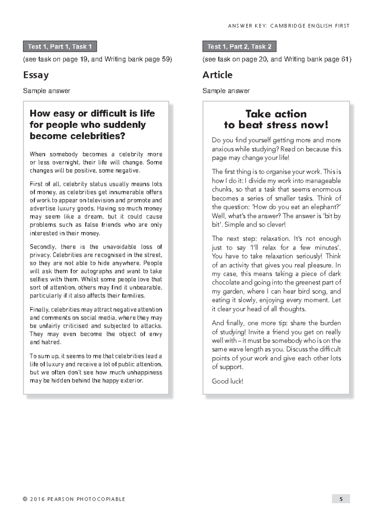 FCE Writing Answersheet: Sample Responses and Insights - Studocu