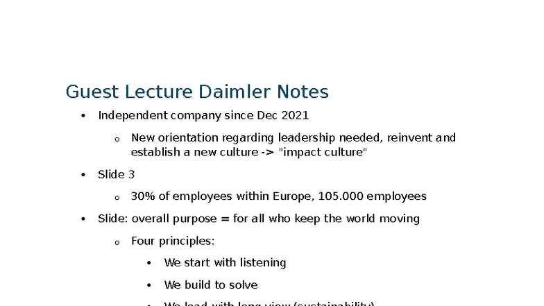 MAN 645 Guest Lecture Notes: Leadership Principles at Daimler - Studocu