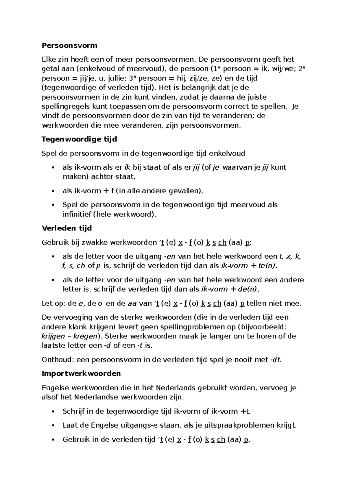Samenvatting Spellingregels en Persoonsvormen (Nederlands) - Studeersnel