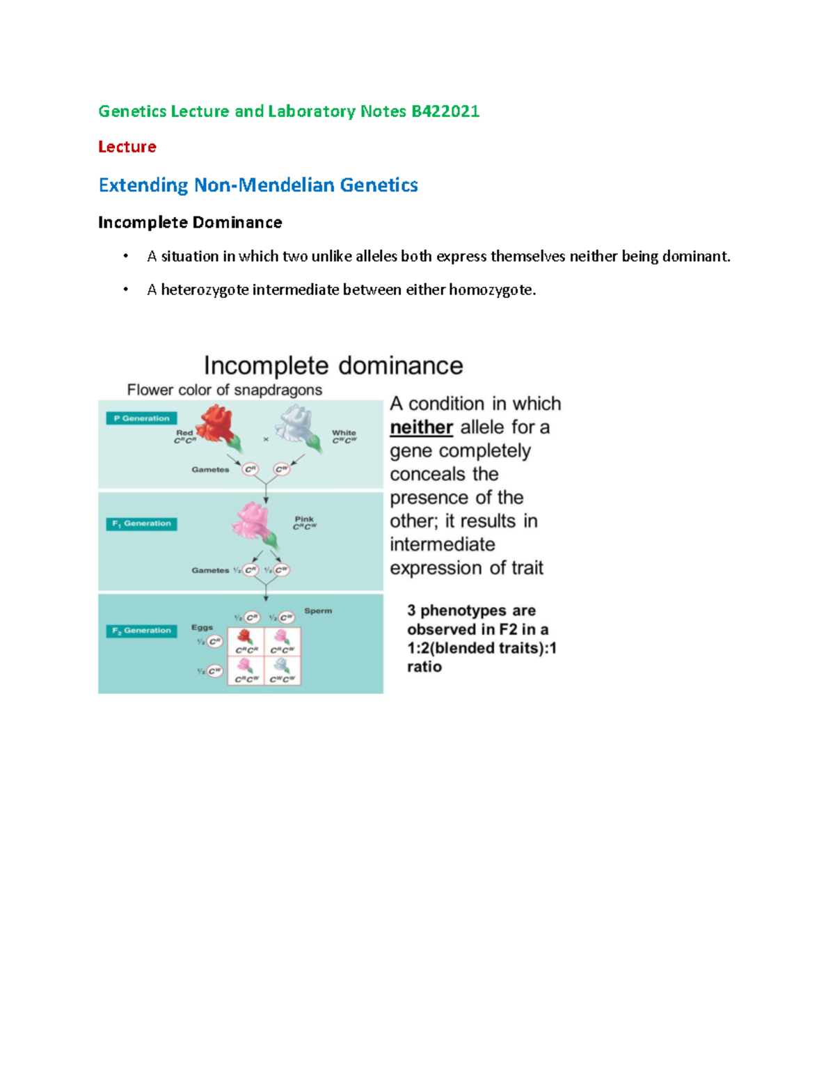 Genetics Lecture Lab Notes B422021 - Genetics Lecture and Laboratory ...