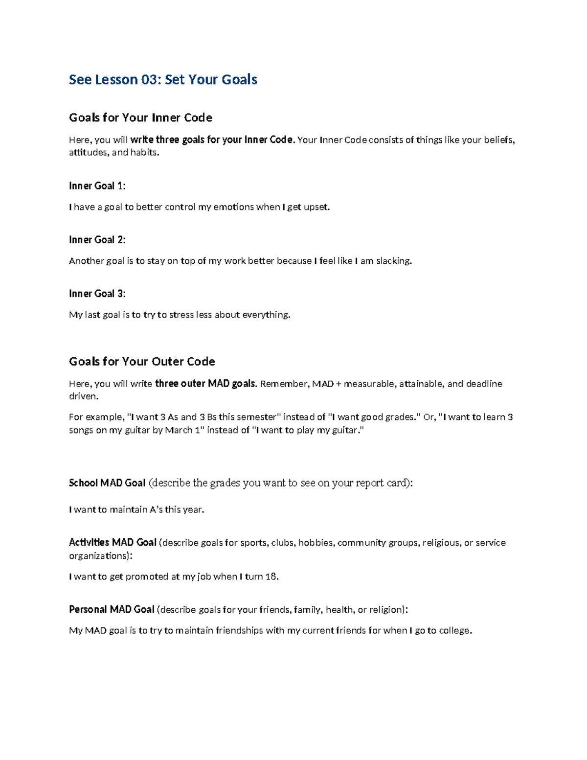 Lesson 03 CODE Template - See Lesson 03: Set Your Goals Goals for Your ...