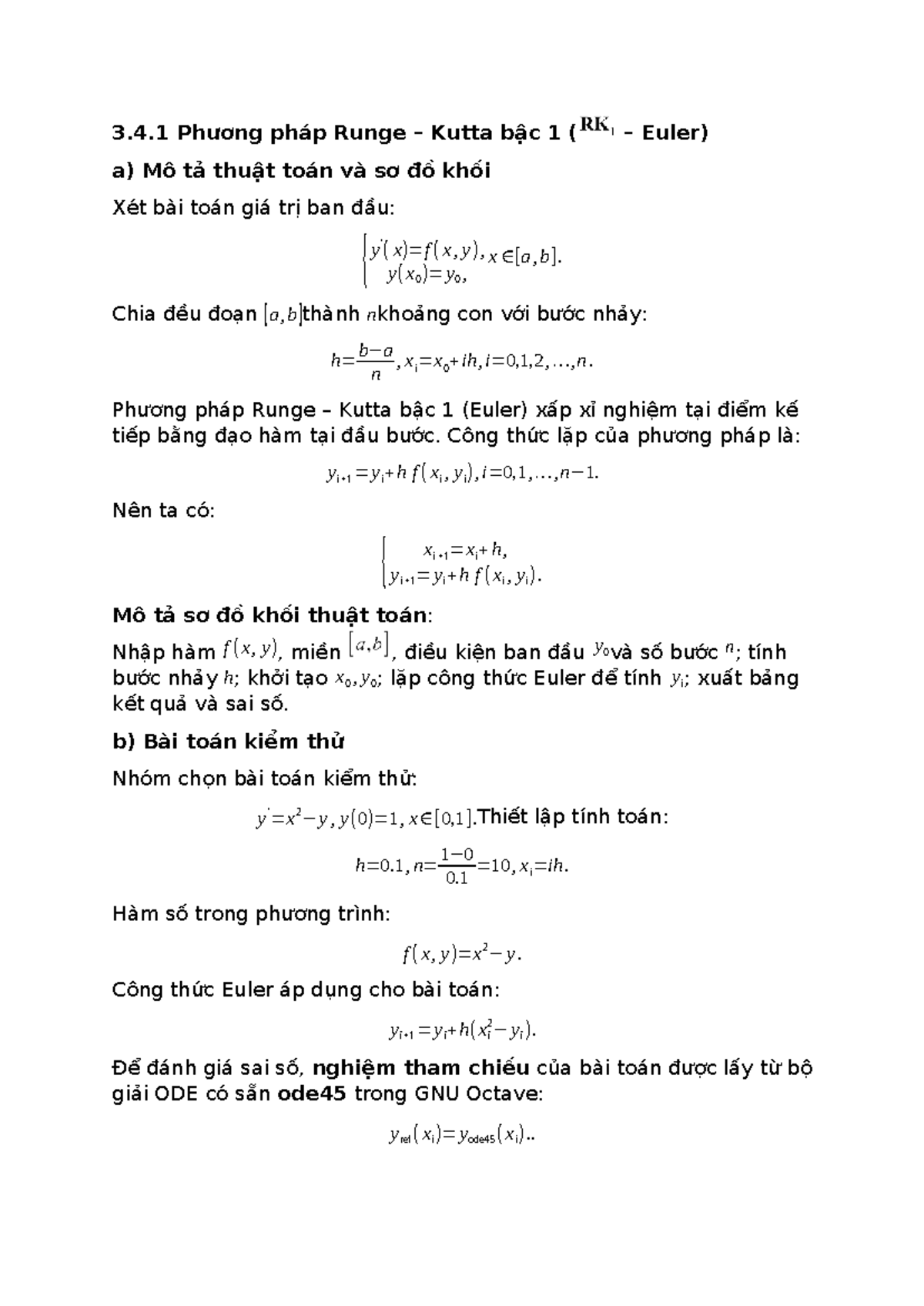 3.4.1 Phương pháp Runge Kutta bậc 1 (Euler) và So sánh với ODE Solver ...