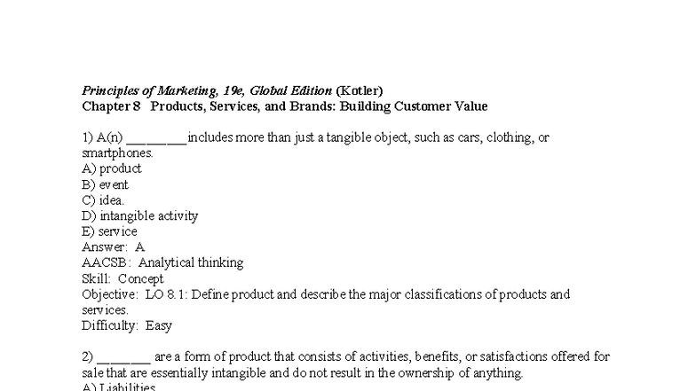 MKTG2001 Chapter 8: Products, Services, and Brands Overview - Studocu