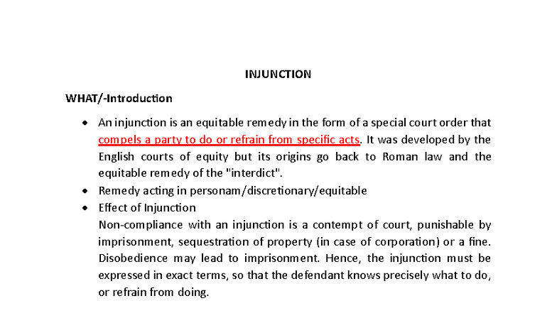 Injunctions: Legal Principles and Case Studies (LAW 101) - Studocu