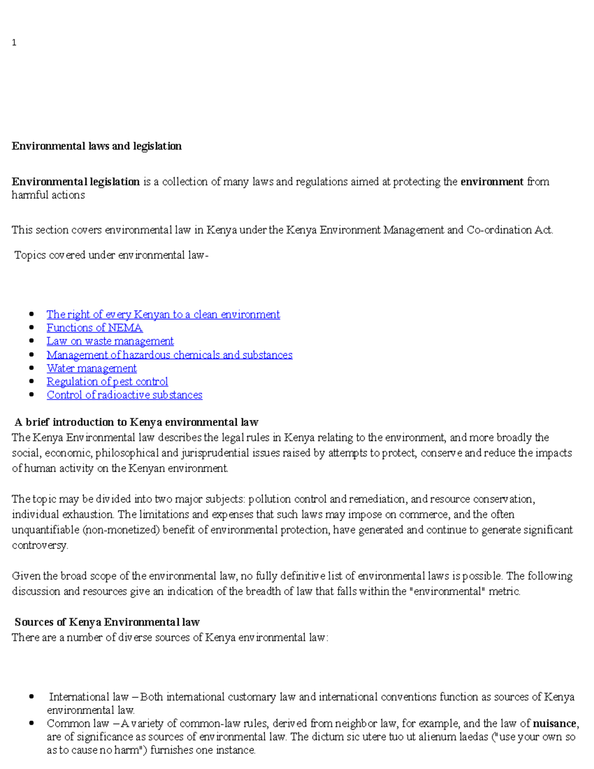 Kenya Environmental Law Overview - ENVI 101 Lecture Notes - Studocu