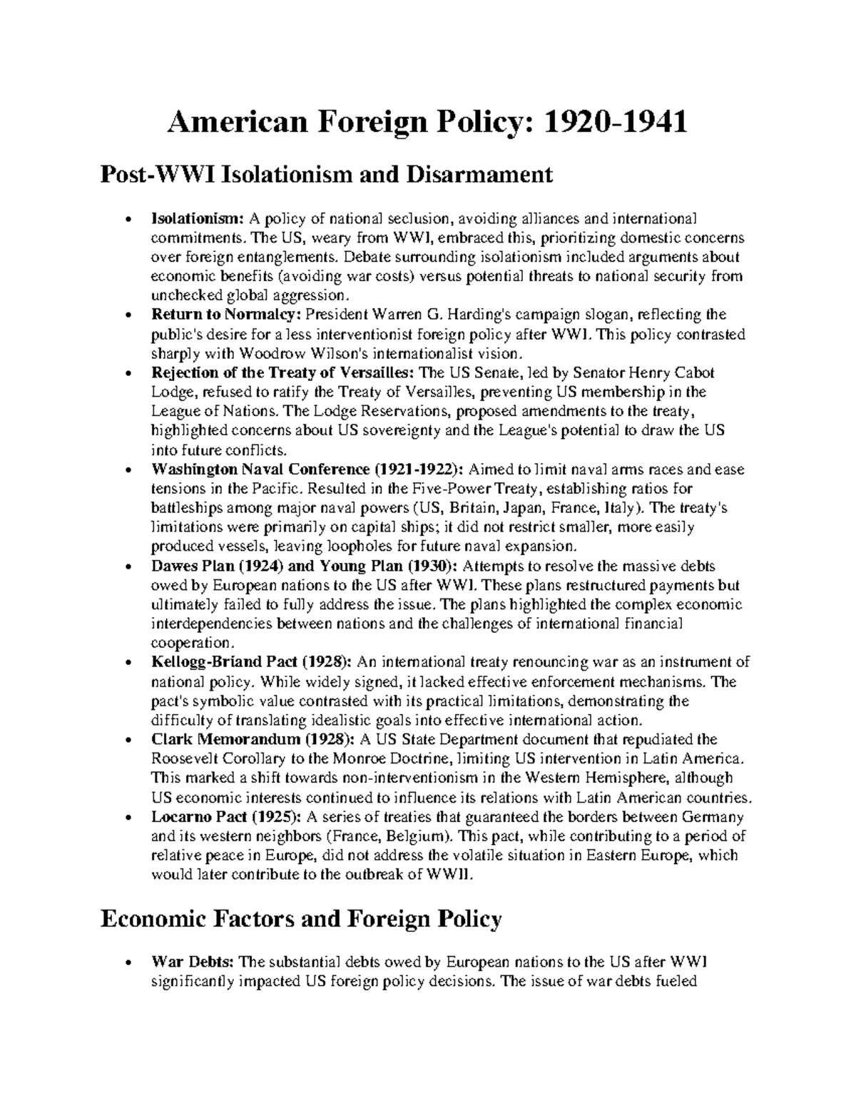 US Foreign Policy Analysis: From Isolationism to WWII (1920-1941) - Studocu