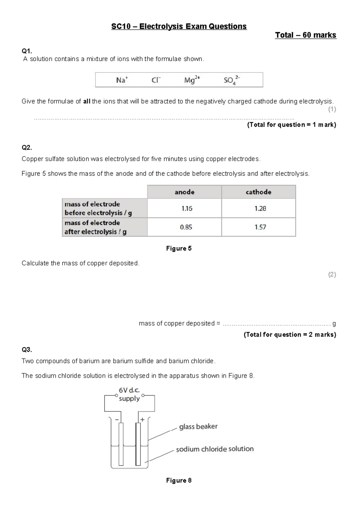 SC10 Electrolysis Exam Questions and Answers - Studocu