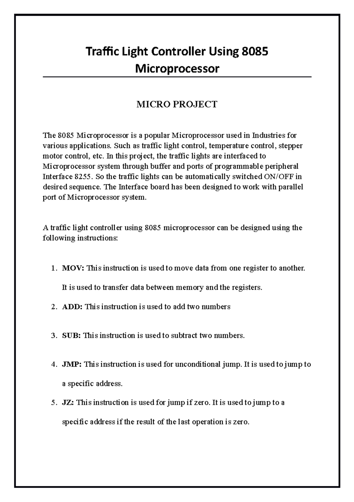 Traffic Light Controller Using 8085 Microprocessor - Such as traffic ...