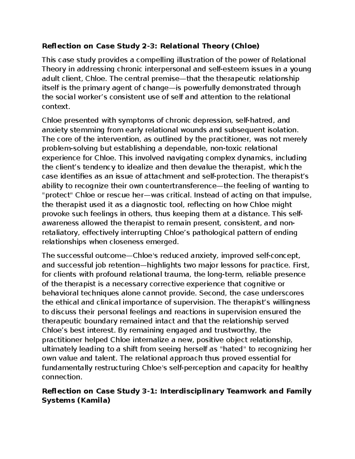 Reflection on Case Study: Relational Theory & Interdisciplinary Care ...