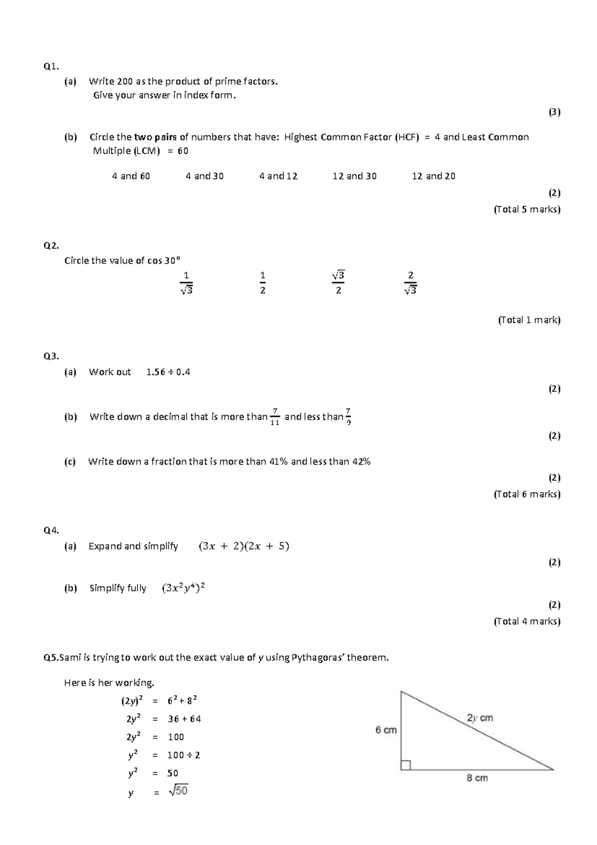Maths Non-Calc Paper 2021 - Q1 to Q16 Solutions and Explanations - Studocu