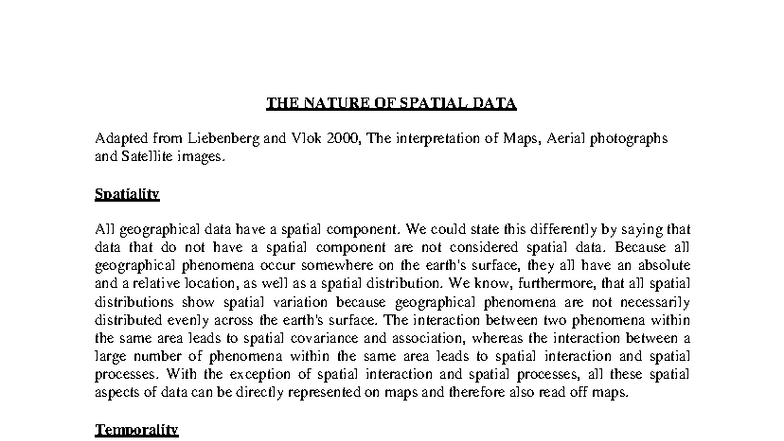 Learning Unit 1: The Nature of Spatial Data (747A7AFD) - Studocu