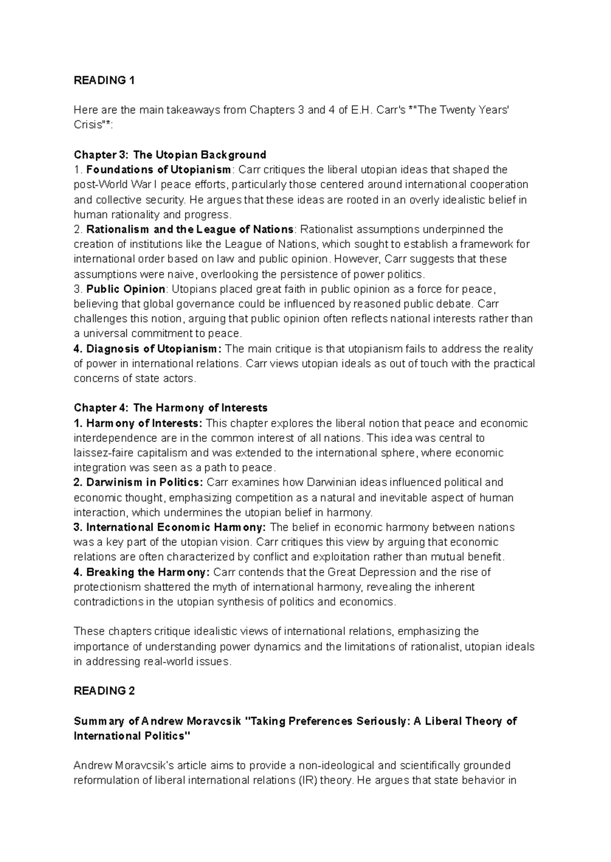 IR Theory: Critical Readings on Utopianism & Liberalism in IR - Studocu