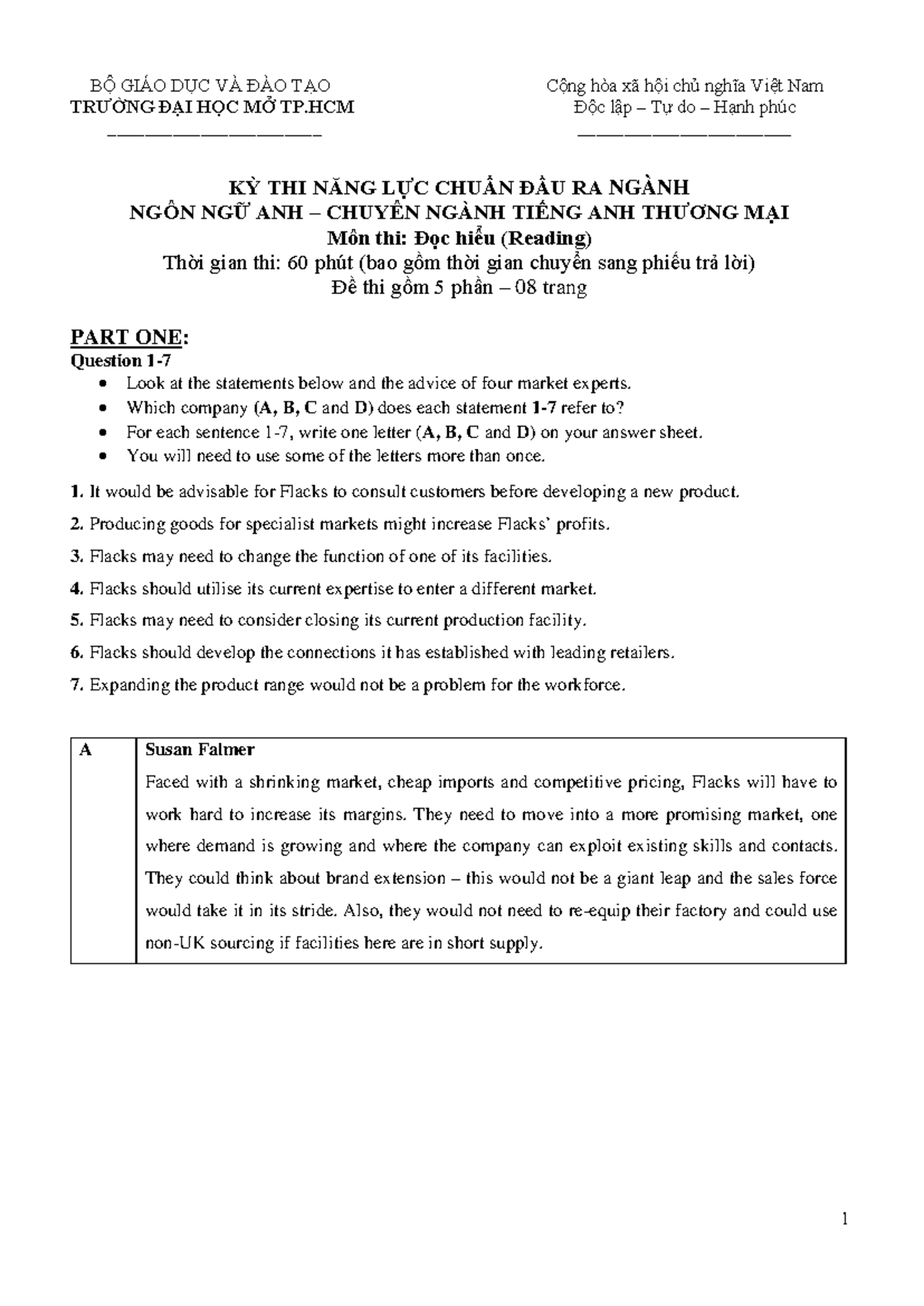 BEC Reading - Nov 2024 - Đề Đọc Hiểu Tiếng Anh Thương Mại - Studocu
