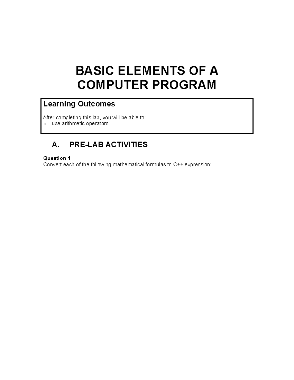 Week 4 - Arithmetic Lab Activities - CS101 - Studocu