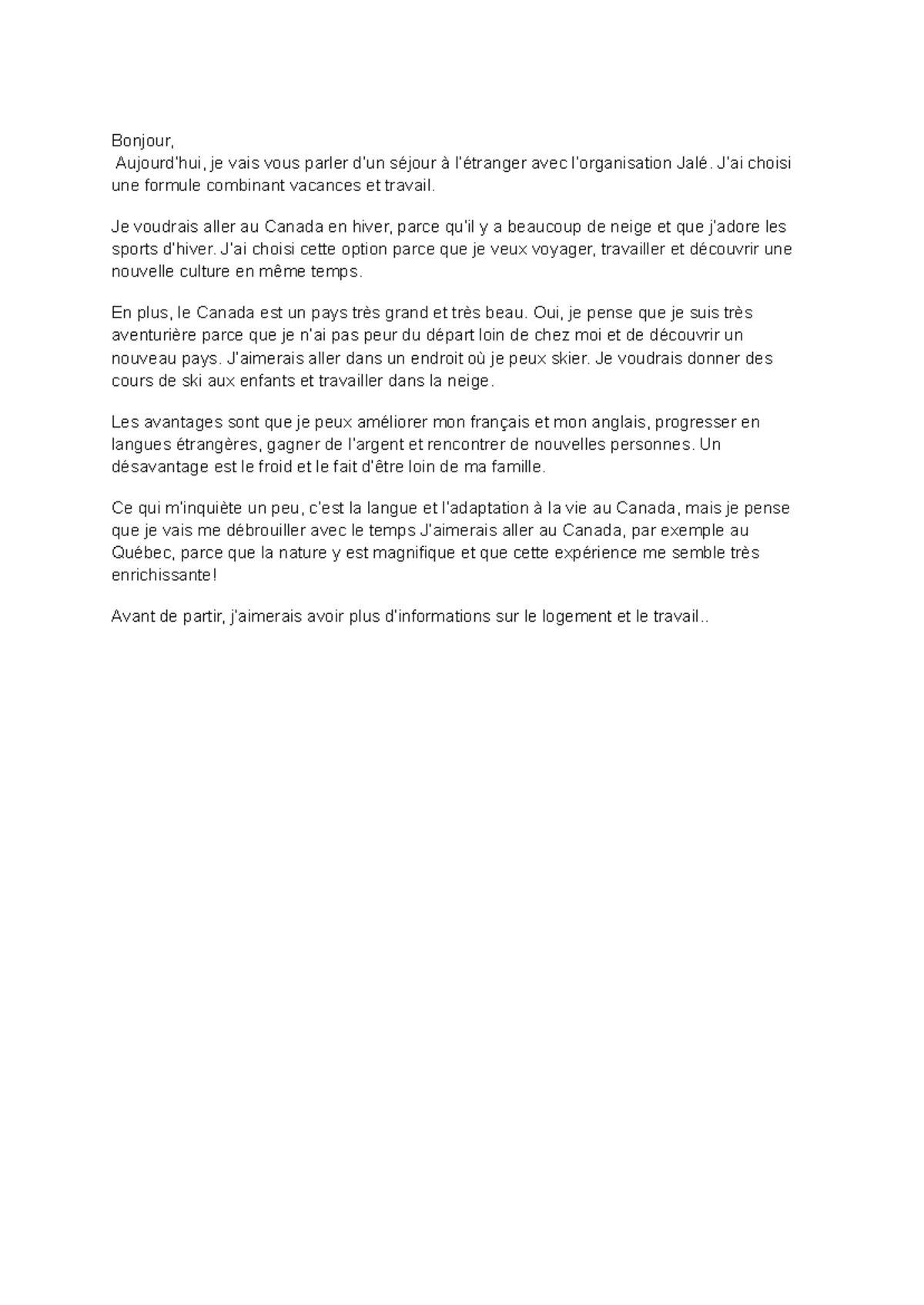 Séjour à l'étranger : Travailler et Voyager au Canada en Hiver - Studocu