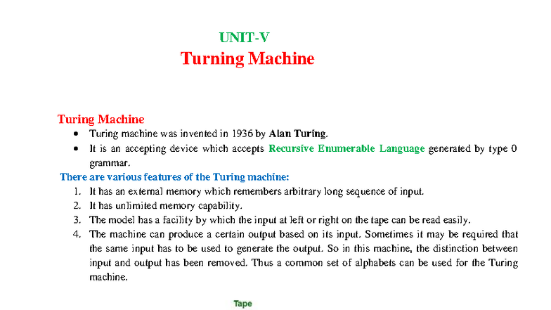 FLAT UNIT-5: Understanding Turing Machines and Their Applications - Studocu