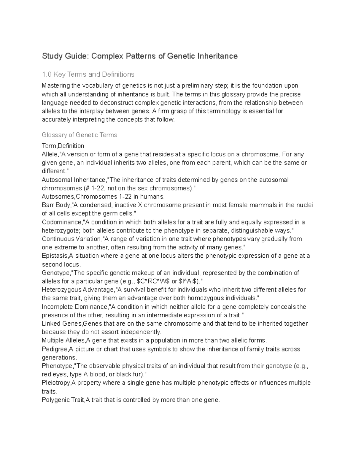 Study Guide: Complex Patterns of Genetic Inheritance (GEN 101) - Studocu