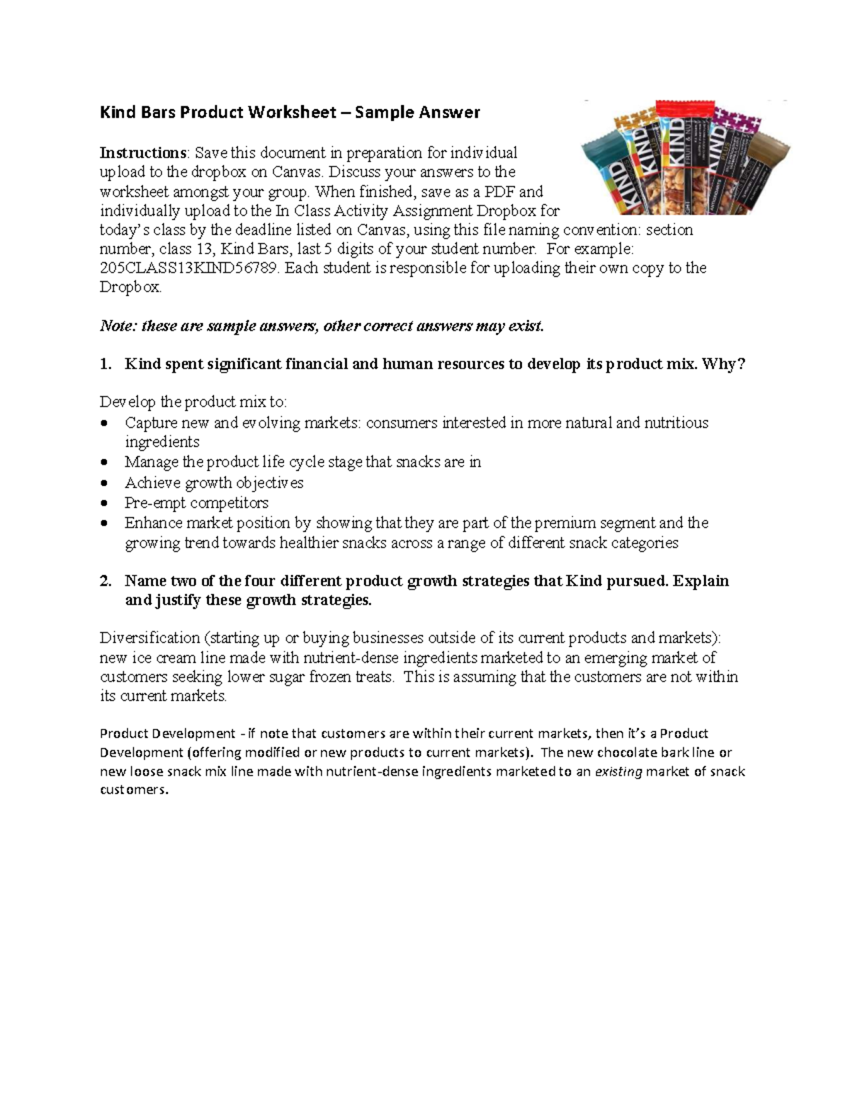 C296 Class 13 In-Class Activity Sample Answers for Kind Bars - Studocu