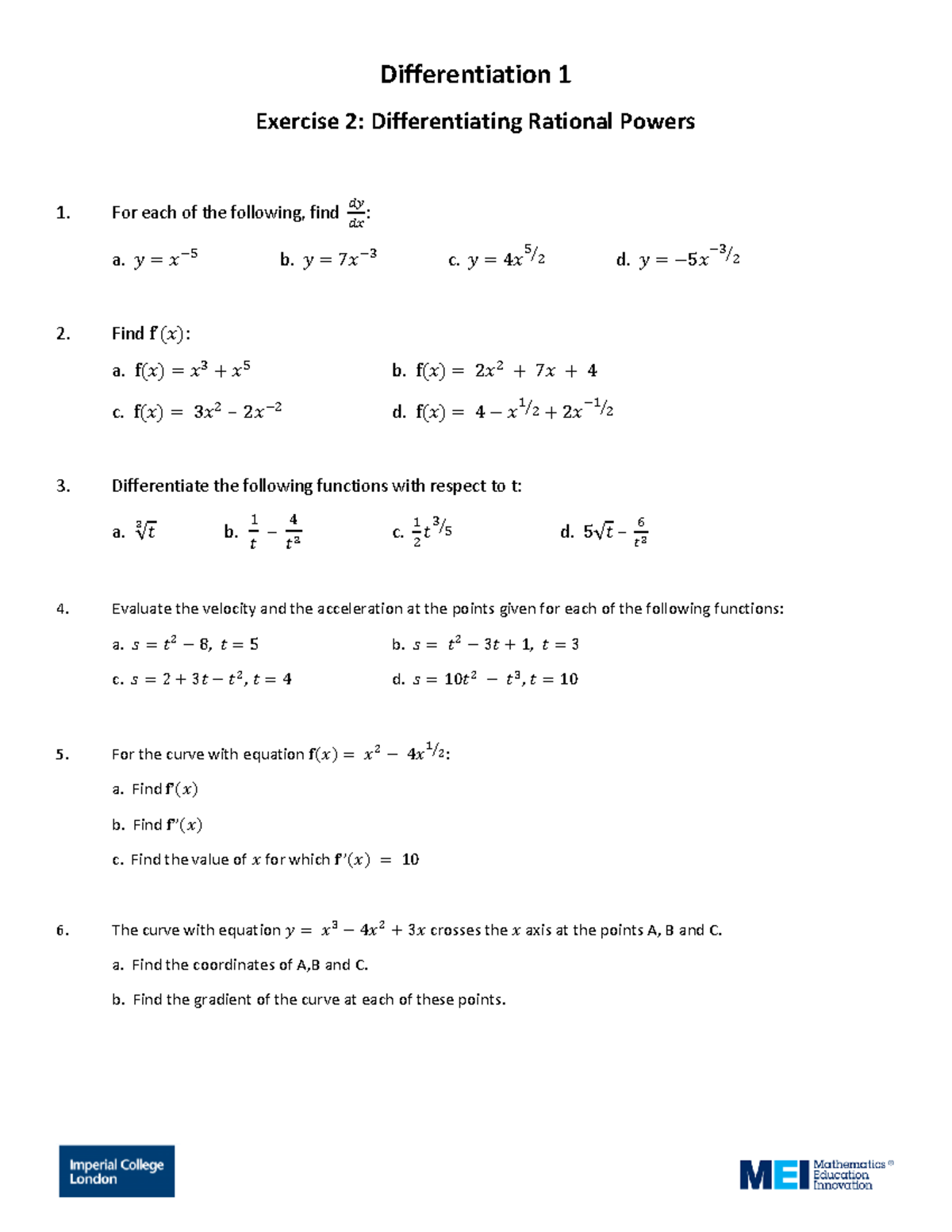 ALM002-1 - Year 12 A-Level Math: Differentiation Exercises and ...