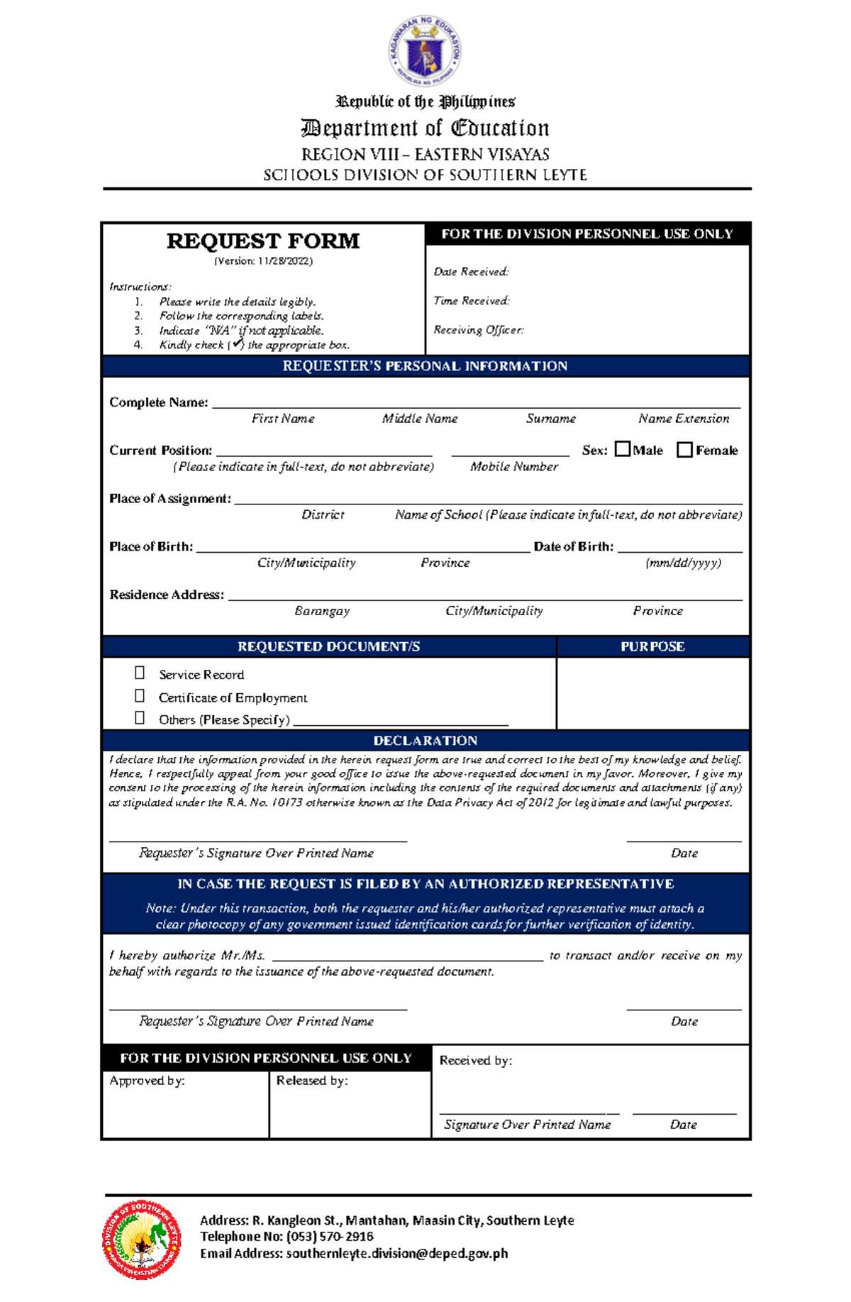 Request-Form - use - Republic of the Philippines Department of ...