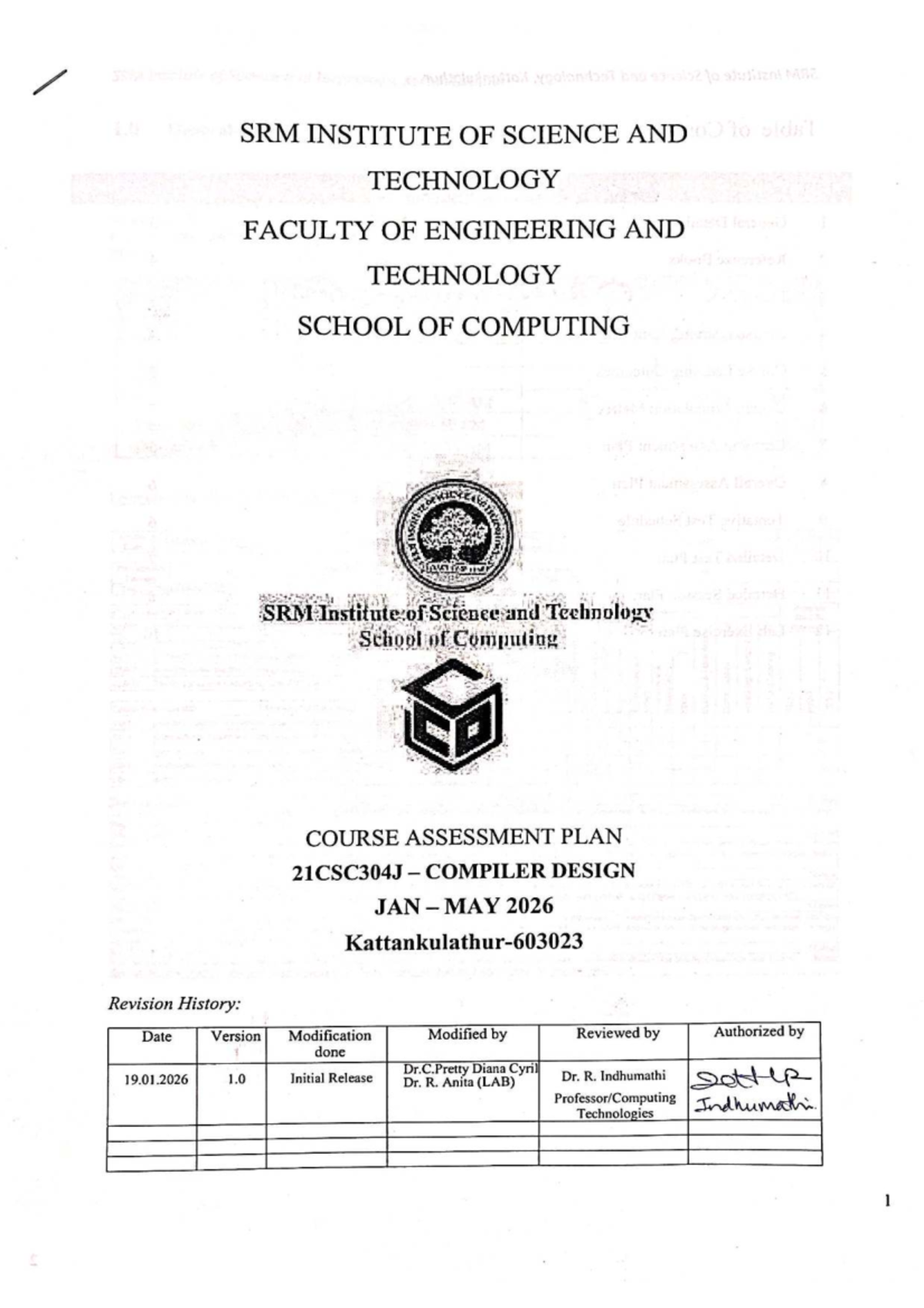 CD 21CSC304J Compiler Design Course Assessment Plan (Jan-May 2026 ...