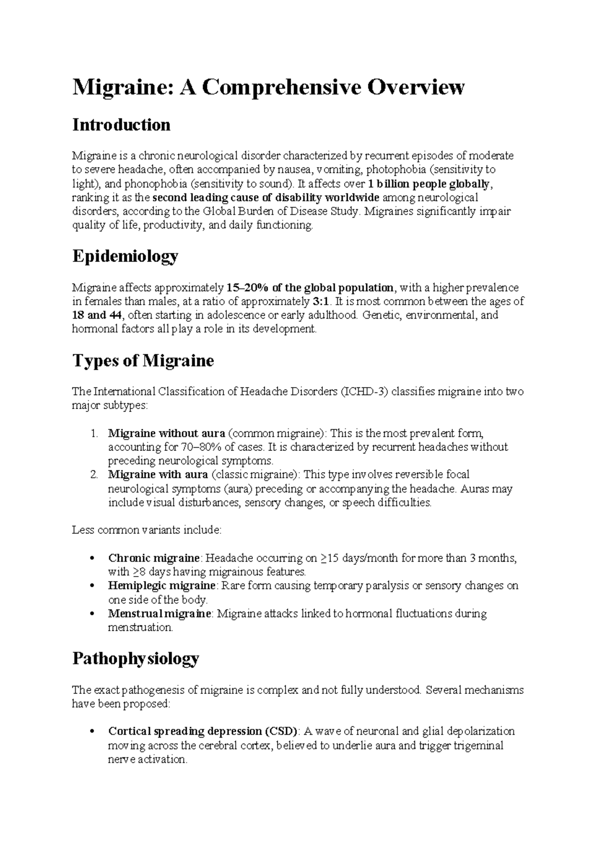 Migraine: A Comprehensive Overview and Personal Notes on Management ...
