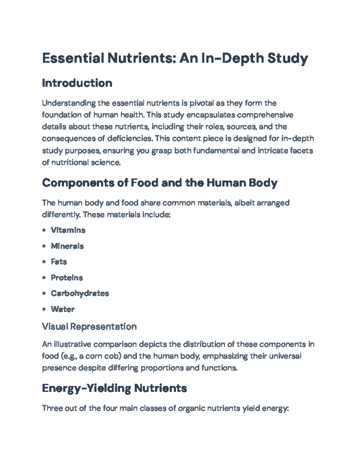 Essential Nutrients: In-Depth Study with Energy Values Overview - Studocu