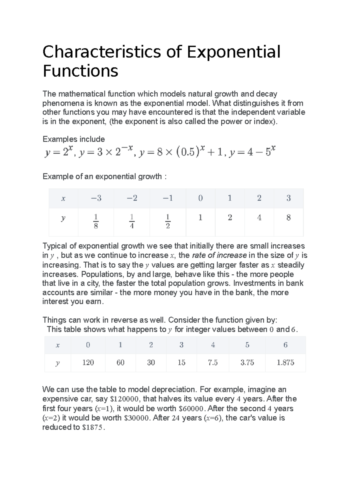 07 - Characteristics of Exponential Functions - Characteristics of ...