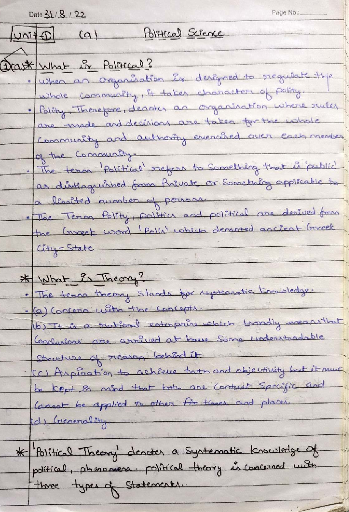 Political Science 1: Semester Ballb Notes on Polity and Theory - Studocu