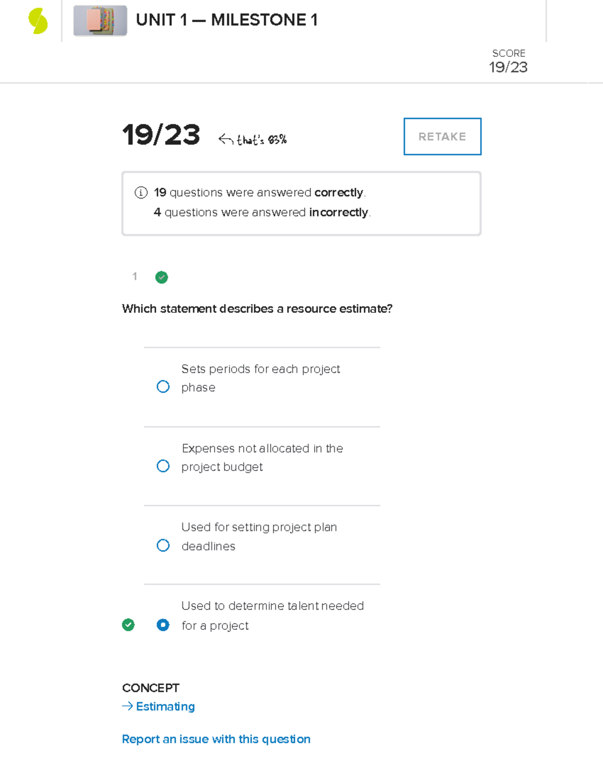 PM-Unit 1 - Milestone Quiz Analysis and Concepts - Studocu