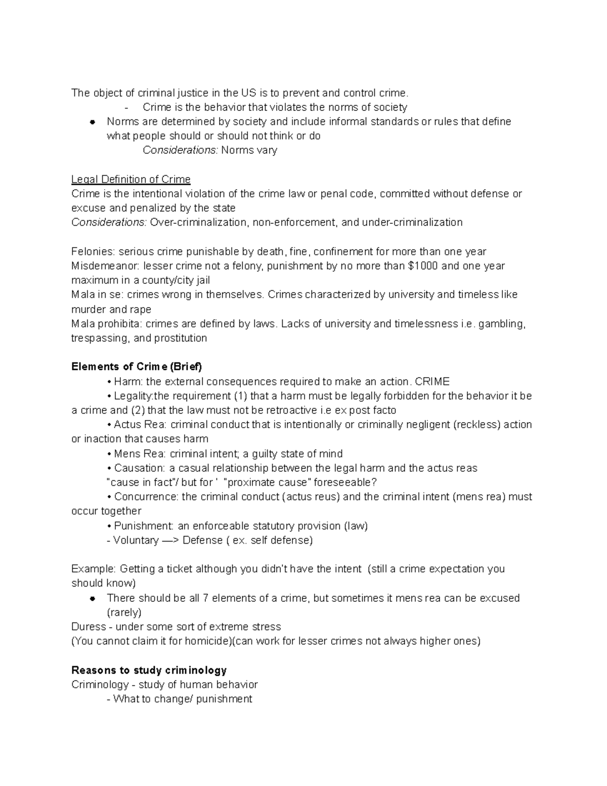 Criminal Law Study Guide #1 - Key Concepts & Elements - Studocu