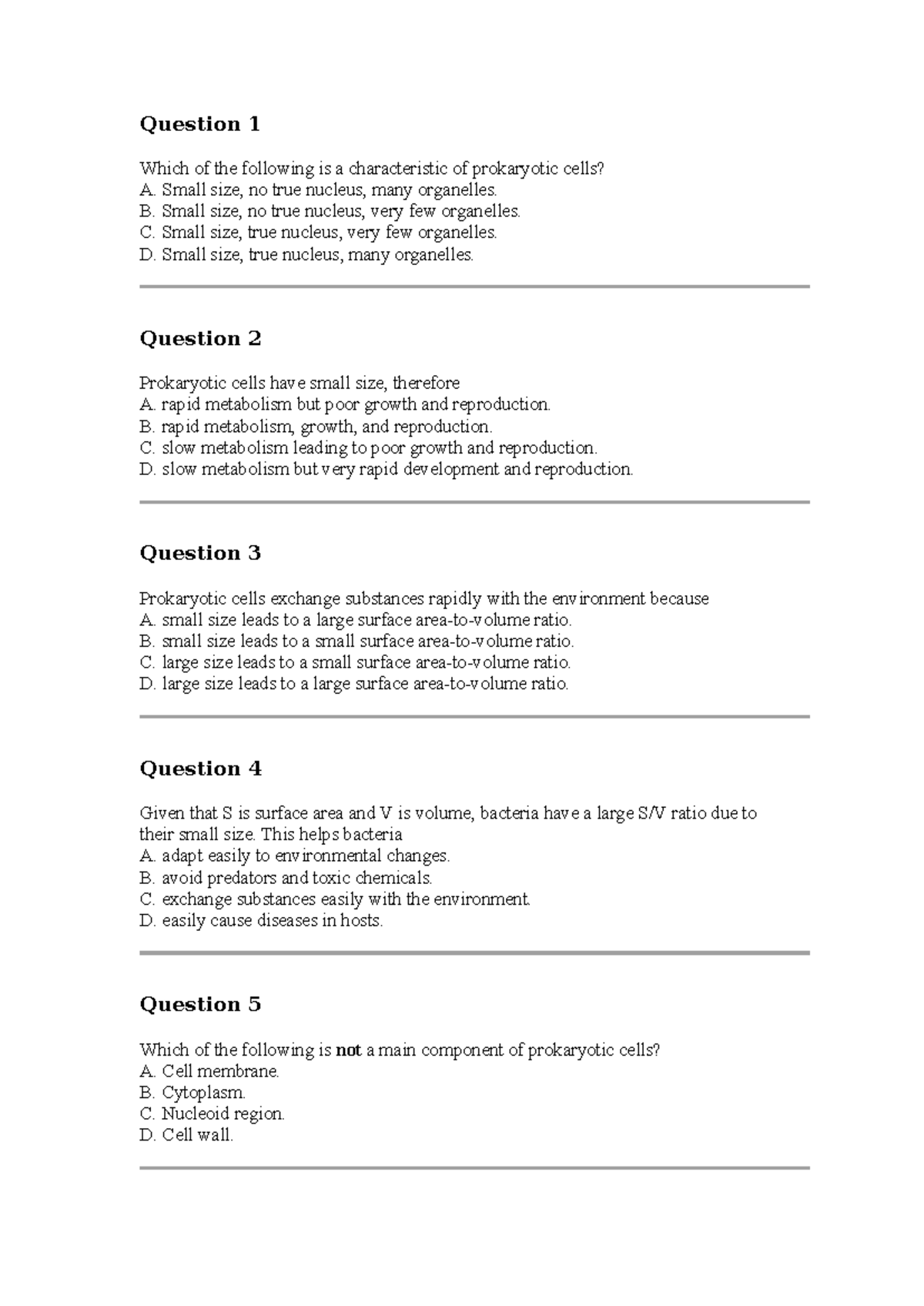 Bài 8 - Prokaryotic Cells Characteristics and Functions Quiz - Studocu