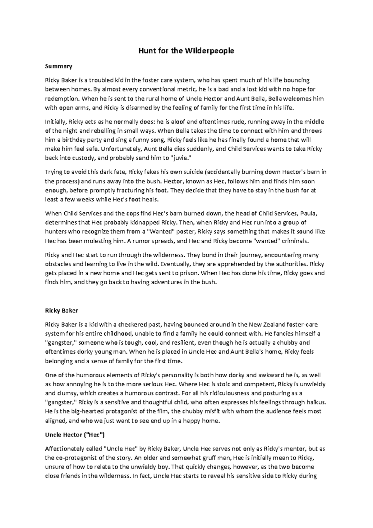 Hunt for the Wilderpeople: Summary & Character Analysis - Studocu