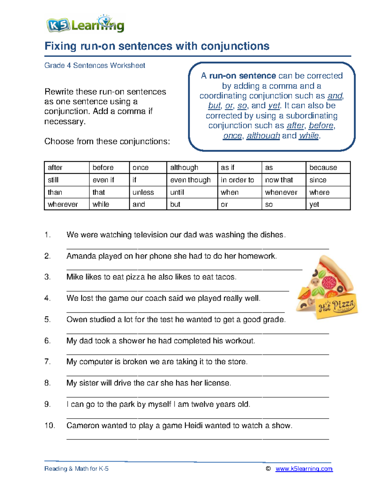 Grade 4 Conjunctions Worksheet: Fixing Run-On Sentences - Studocu