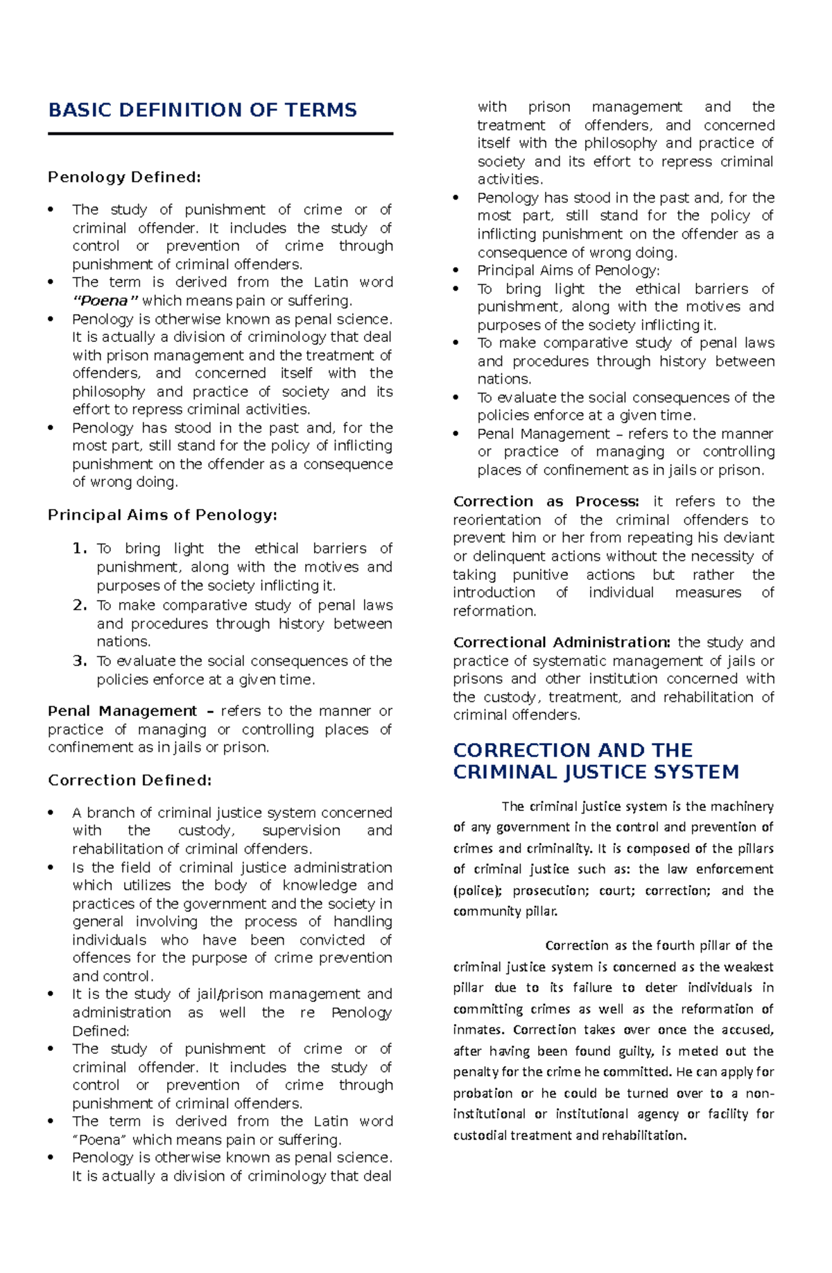 CA 1 CA 2 - Overview of Penology and Correction Principles - Studocu