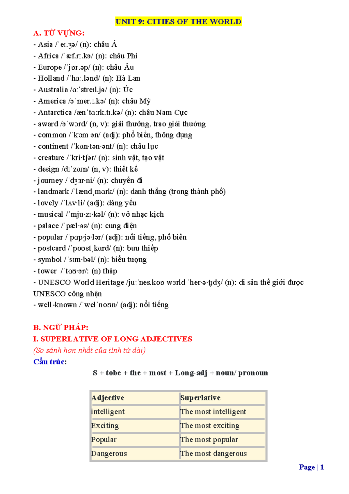 Bài Tập Dạy Thêm Tiếng Anh 6: Global Success - UNIT 9 - Studocu