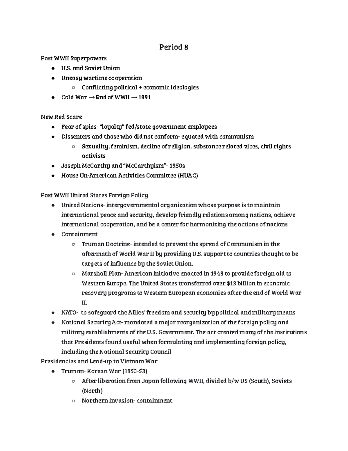 Period 8 AP US History Final Exam Study Notes: Post-WWII to Vietnam ...